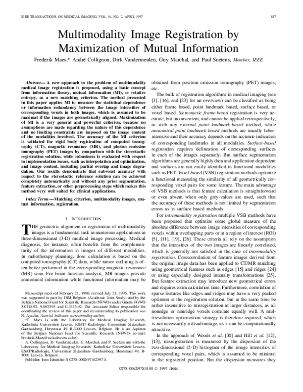 (PDF) Multi-modality image registration by maximization of mutual information