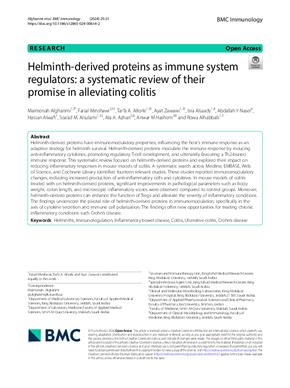(PDF) Helminth-derived proteins as immune system regulators: a ...