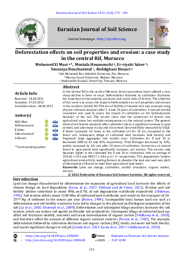 (PDF) Deforestation effects on soil properties and erosion: a case ...