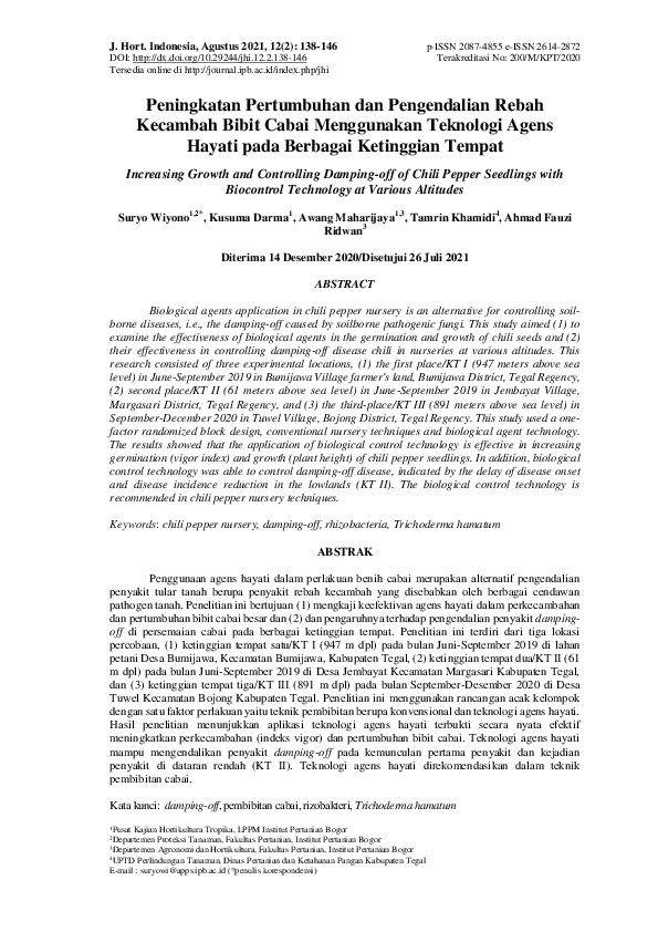 (PDF) Peningkatan Pertumbuhan dan Pengendalian Rebah Kecambah Bibit ...