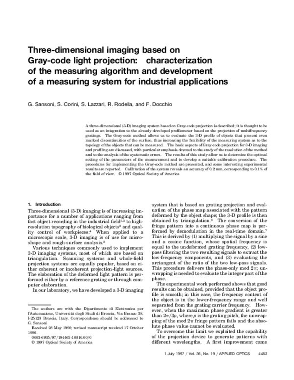 (PDF) Three-dimensional imaging based on Gray-code light projection: characterization of the ...