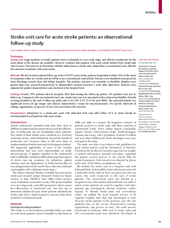 (PDF) Impact of Stroke Unit Care on Patient Outcomes