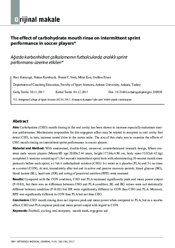 (PDF) The effect of carbohydrate mouth rinse on intermittent sprint ...