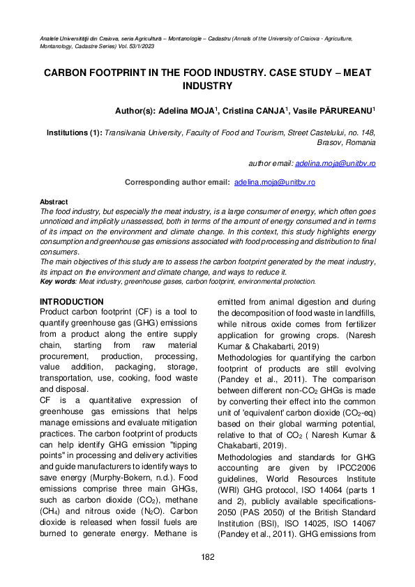 (PDF) Carbon Footprint in the Food Industry. Case Study – Meat Industry