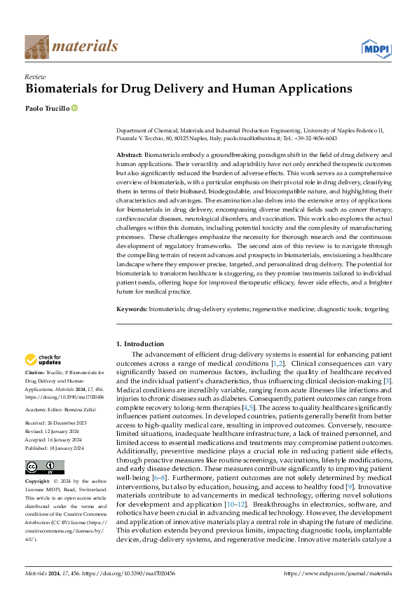 Pdf Biomaterials For Drug Delivery And Human Applications