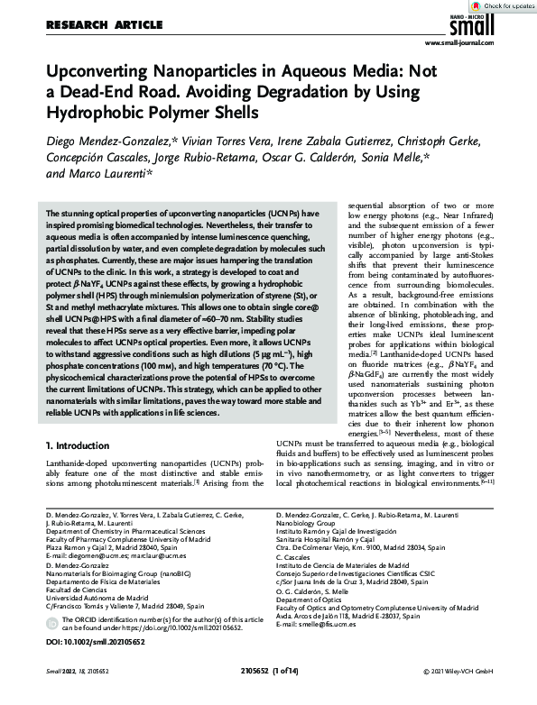 (PDF) Upconverting Nanoparticles in Aqueous Media: Not a Dead‐End Road ...