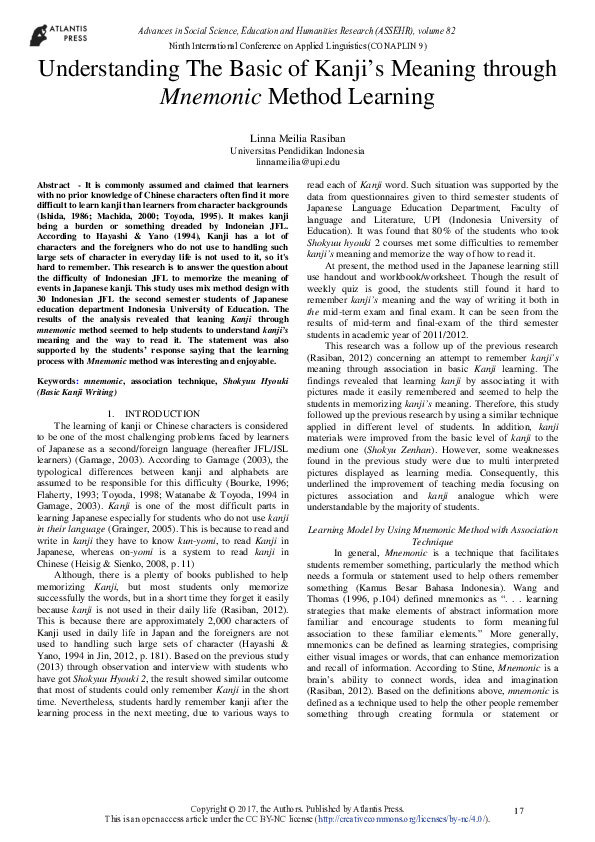 (PDF) Understanding the Basic of Kanji's Meaning Through Mnemonic Method Learning