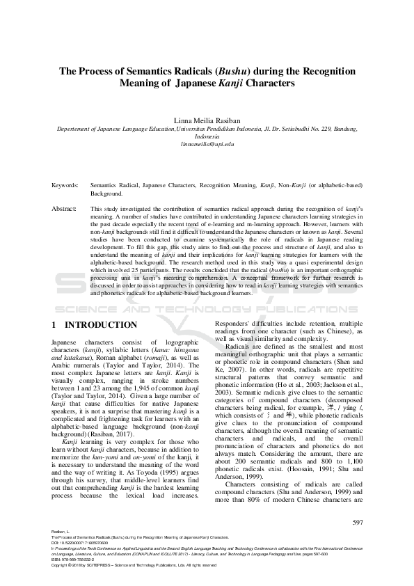 (PDF) The Process of Semantics Radicals (Bushu) during the Recognition ...