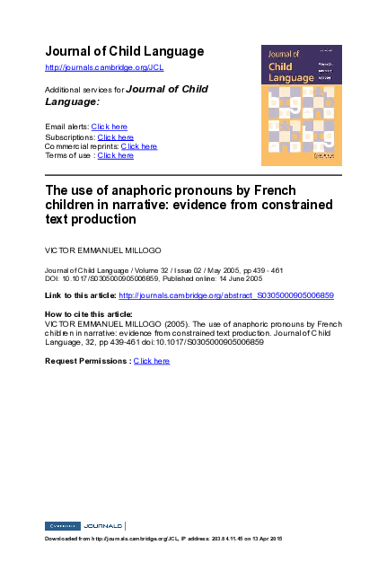 (PDF) The use of anaphoric pronouns by French children in narrative ...