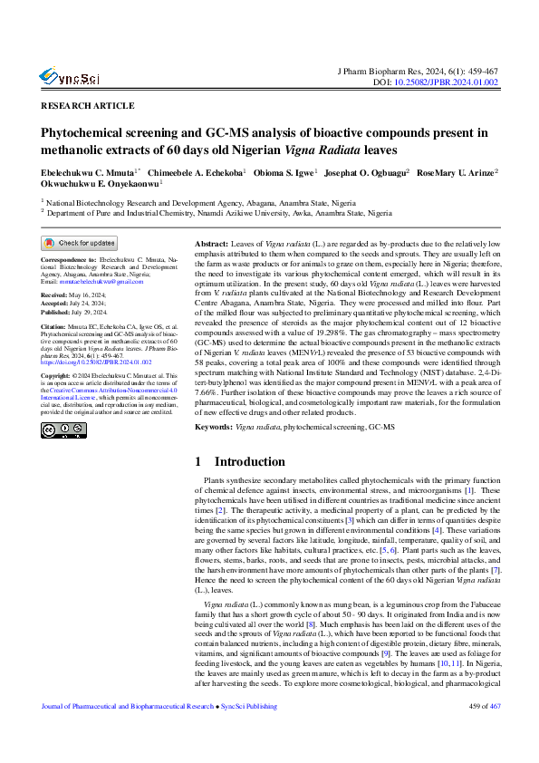 Pdf Phytochemical Screening And Gc Ms Analysis Of Bioactive Compounds