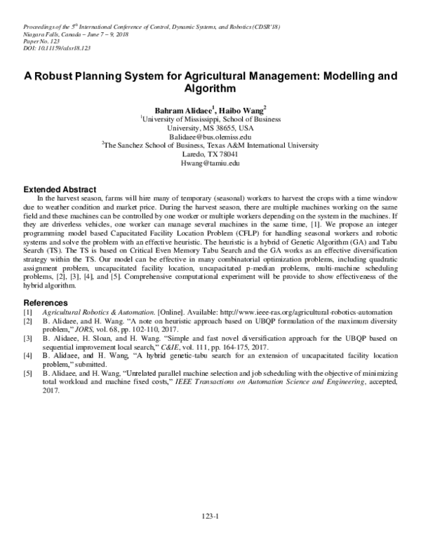(PDF) A Robust Planning System for Agricultural Management: Modelling ...