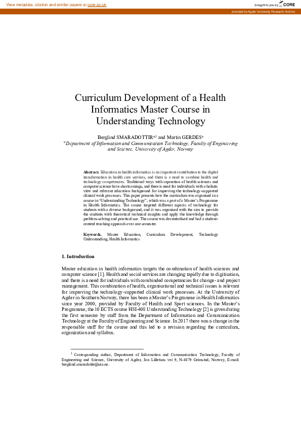 (PDF) Curriculum Development of a Health Informatics Master Course in ...