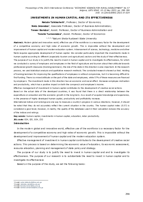 (PDF) Investments in human capital and its effectiveness