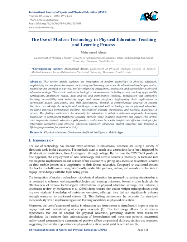 (PDF) The Use of Modern Technology in Physical Education Teaching and ...
