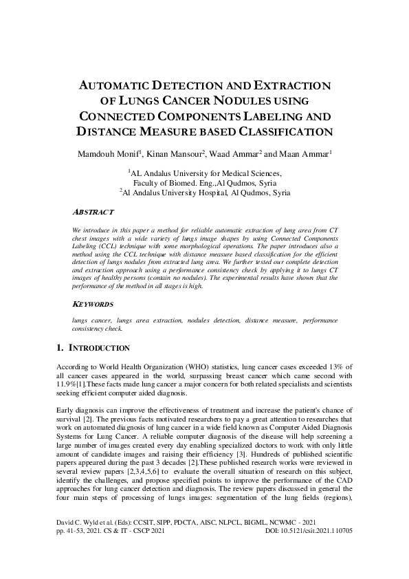 Pdf Automatic Detection And Extraction Of Lungs Cancer Nodules Using Connected Components