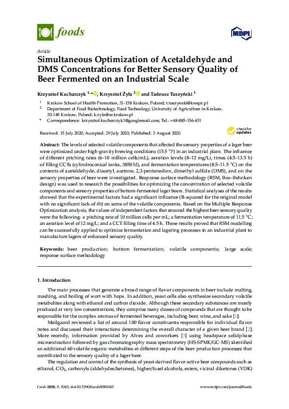 (PDF) Simultaneous Optimization of Acetaldehyde and DMS Concentrations for Better Sensory ...