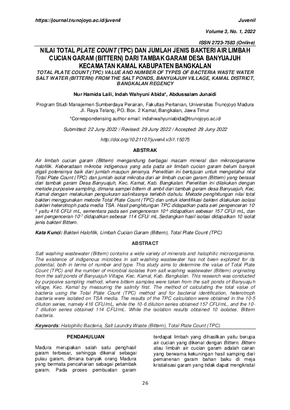 (PDF) Nilai Total Plate Count (TPC) Dan Jumlah Jenis Bakteri Air Limbah ...
