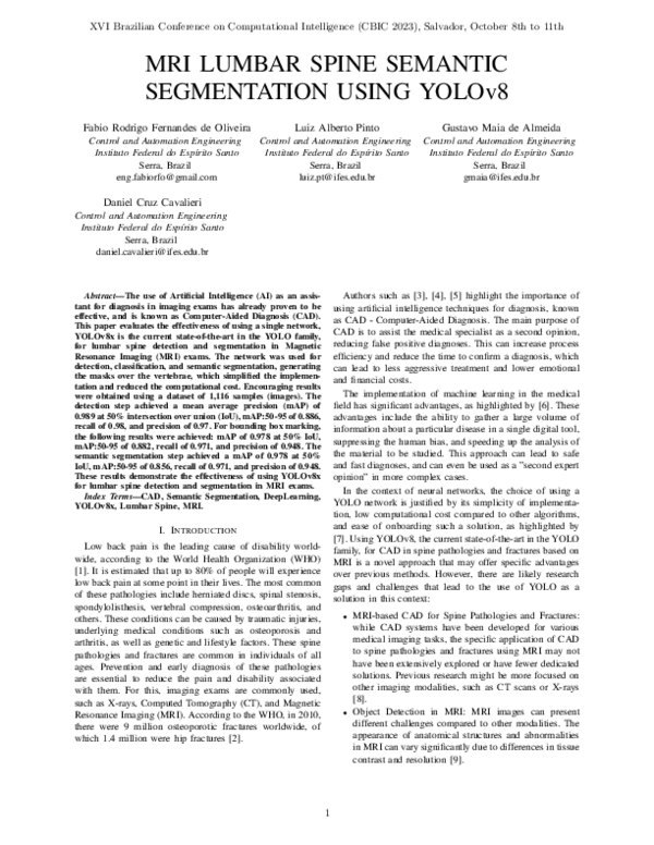 (PDF) MRI Lumbar Spine Semantic Segmentation Using YOLOv8