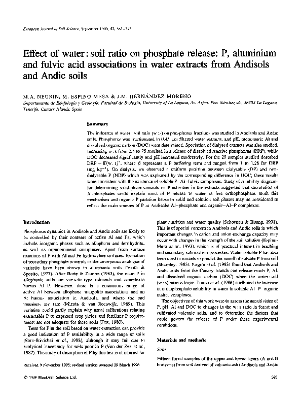 (PDF) Effect of water: soil ratio on phosphate release: P, aluminium ...