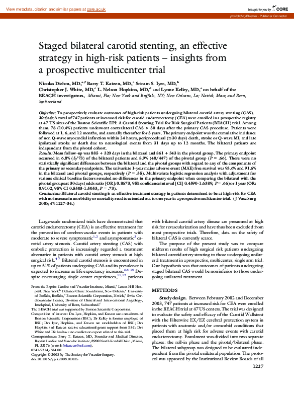 (PDF) Staged bilateral carotid stenting, an effective strategy in high ...