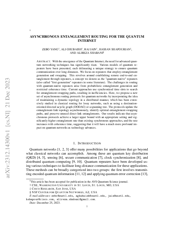 Pdf Asynchronous Entanglement Routing For The Quantum Internet