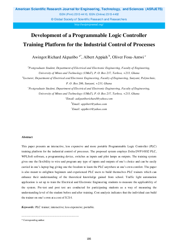 (PDF) Development of a Programmable Logic Controller Training Platform ...