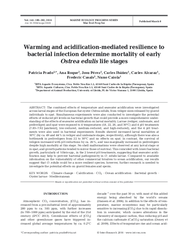 (PDF) Warming and acidification-mediated resilience to bacterial ...