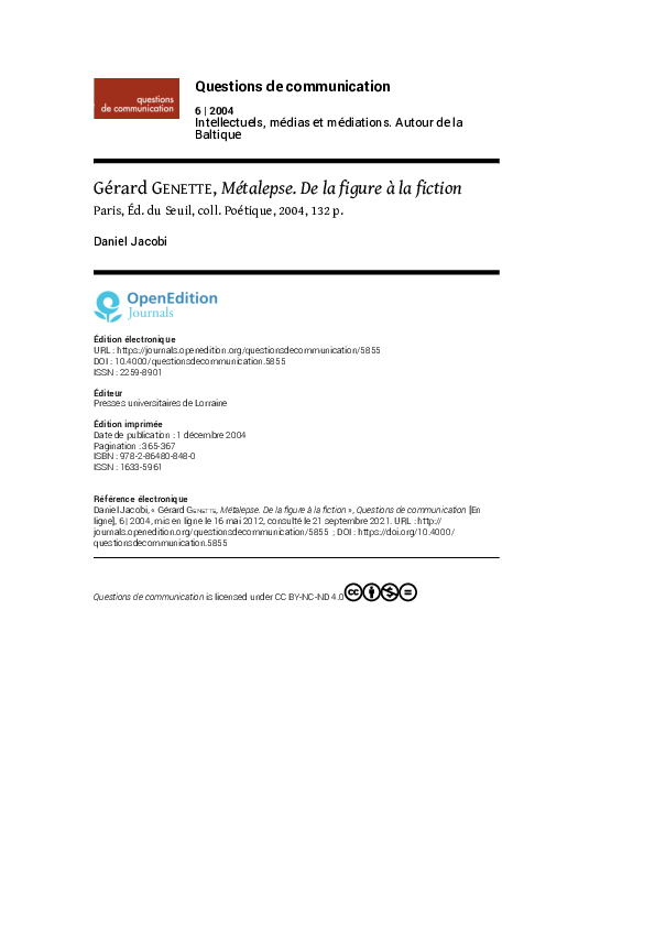 (PDF) Gérard Genette, Métalepse. De la figure à la fiction. Paris, Éd ...