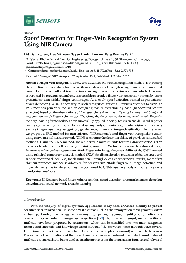 Pdf Deep Learning For Finger Vein Spoof Detection