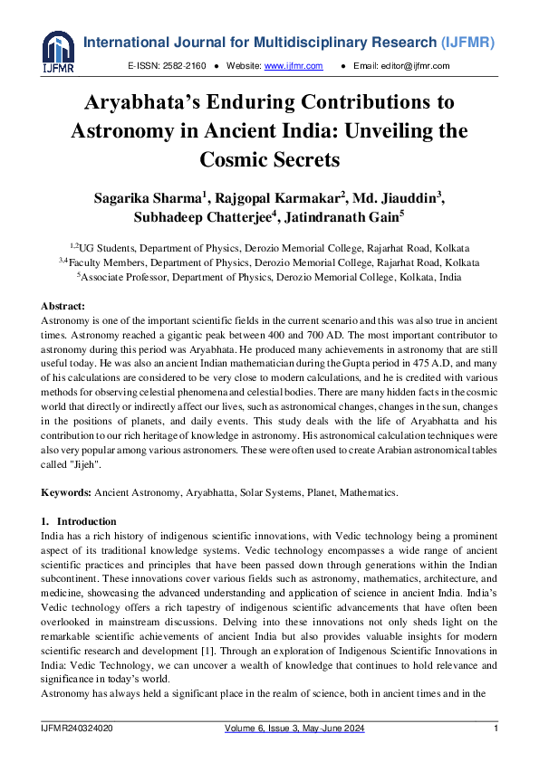 (PDF) Aryabhata’s Enduring Contributions to Astronomy in Ancient India ...