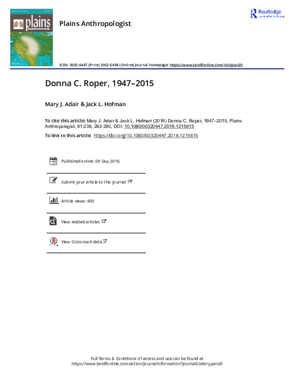 (PDF) Donna C. Roper, 1947–2015 | Jack Hofman - Academia.edu