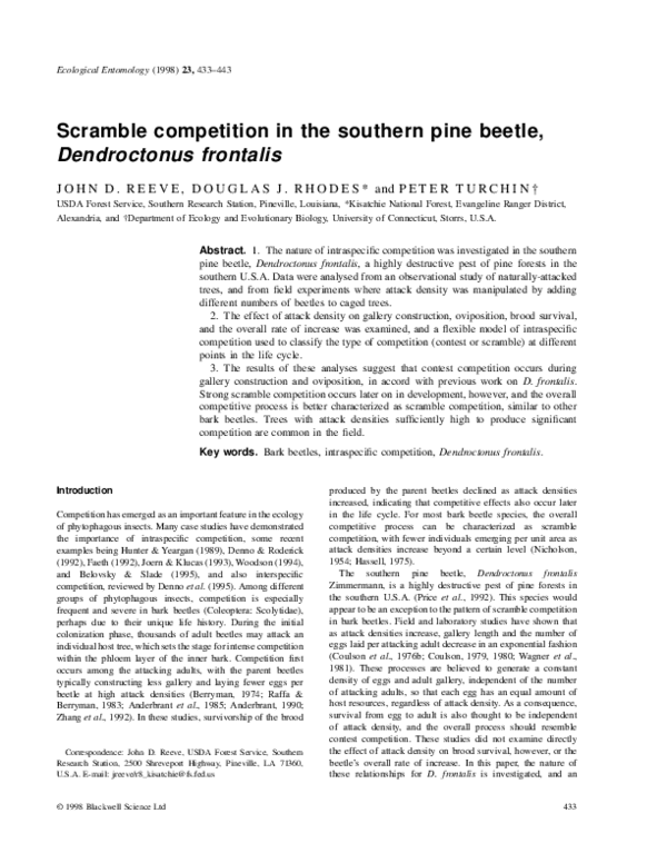 (PDF) Scramble competition in the southern pine beetle, Dendroctonus ...