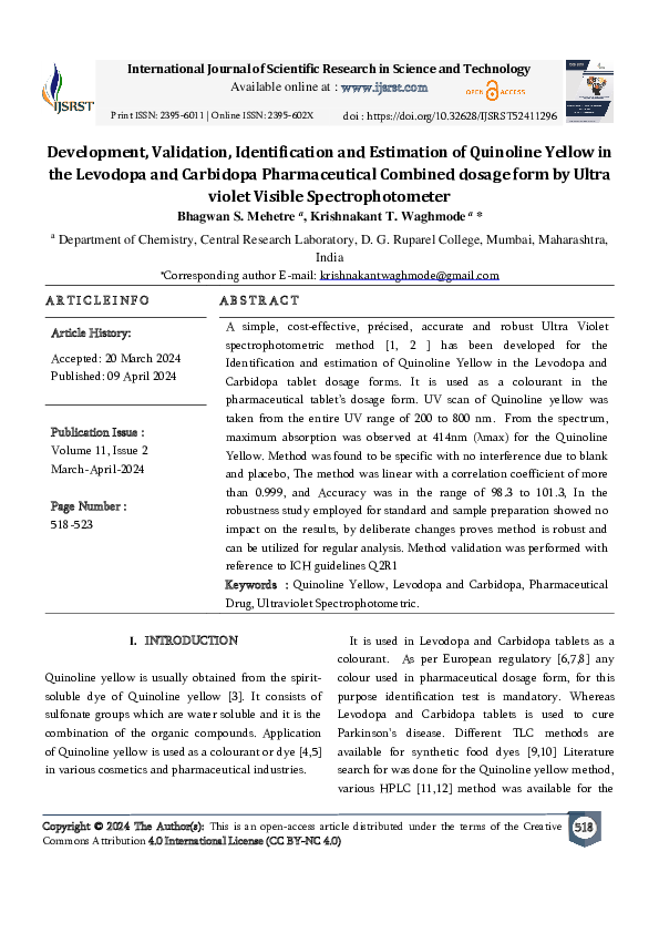 (PDF) Development, Validation, Identification and Estimation of Quinoline Yellow in the Levodopa ...