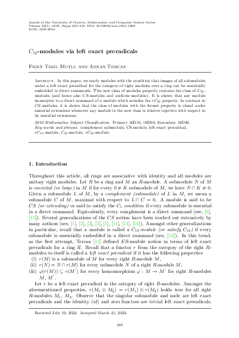 (PDF) C12-modules via left exact preradicals | Adnan Tercan - Academia.edu