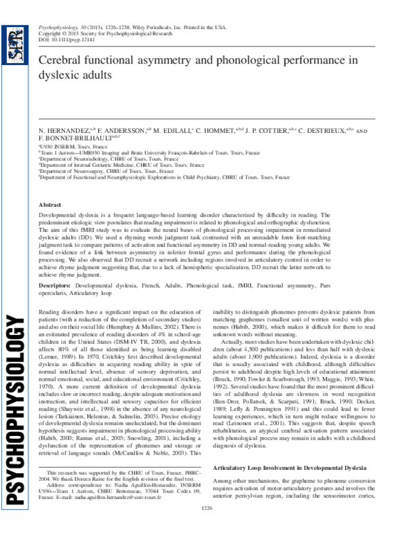 (PDF) Cerebral functional asymmetry and phonological performance in ...