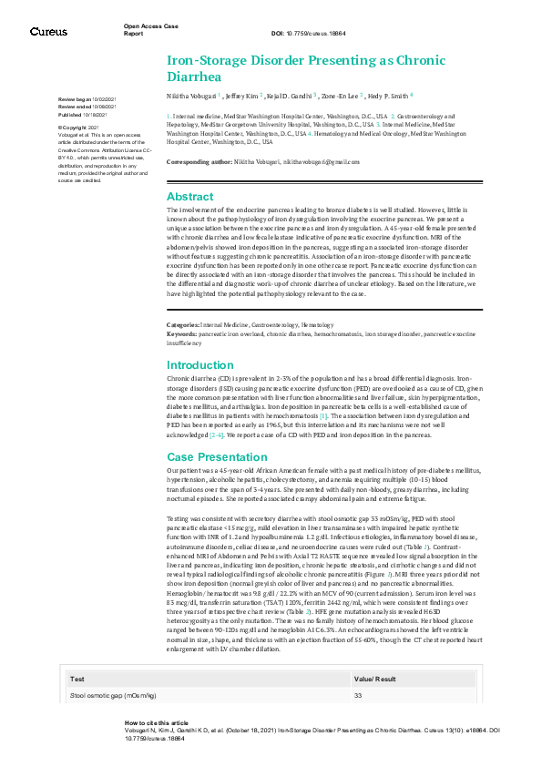 (PDF) Iron-Storage Disorder Presenting as Chronic Diarrhea