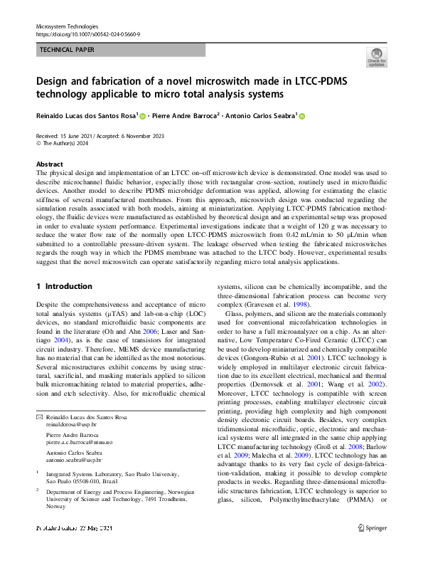 (PDF) Design and fabrication of a novel microswitch made in LTCC-PDMS ...