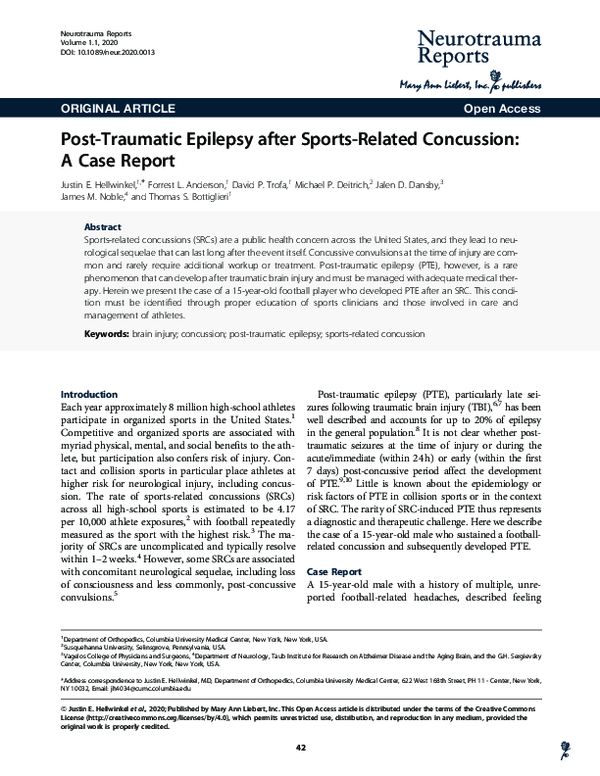 (PDF) Post-Traumatic Epilepsy after Sports-Related Concussion: A Case ...