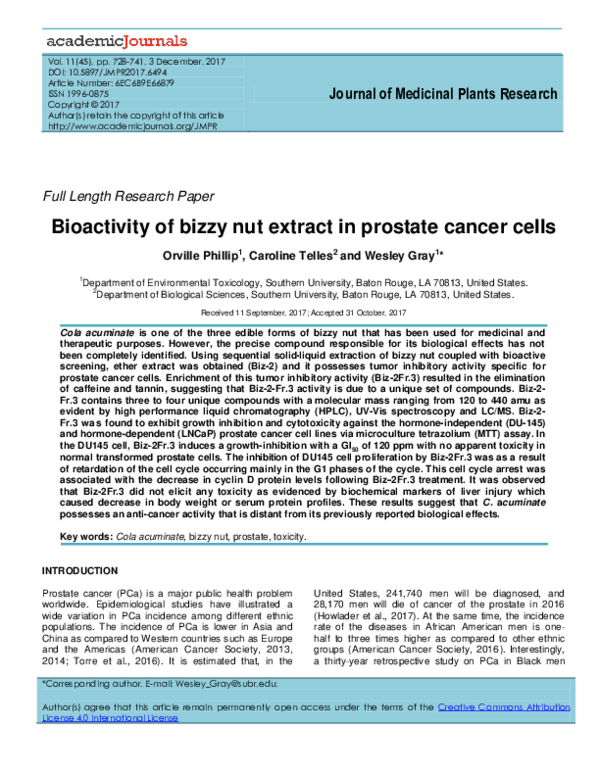 (PDF) Bioactivity of bizzy nut extract in prostate cancer cells