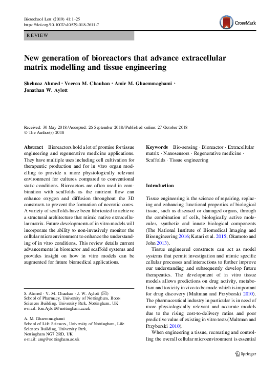 (PDF) New generation of bioreactors that advance extracellular matrix modelling and tissue ...