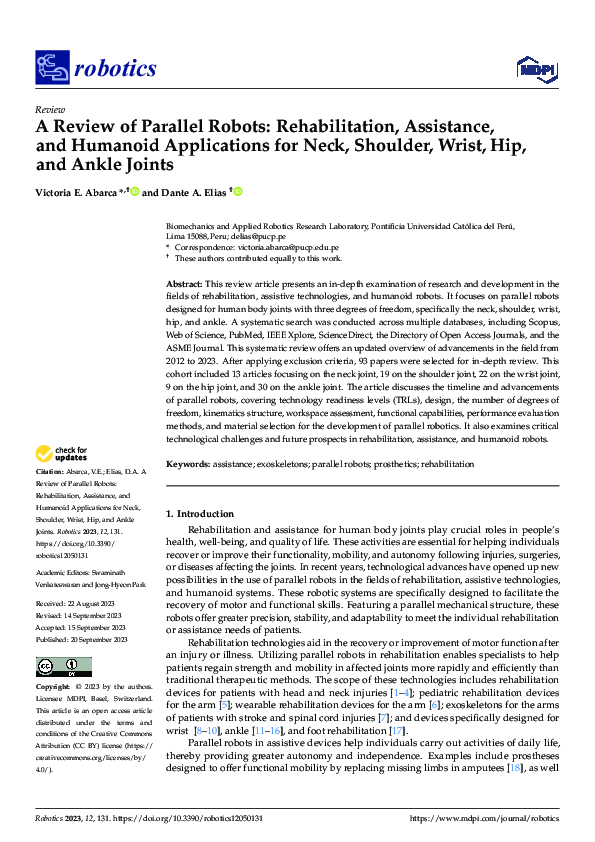 (PDF) A Review of Parallel Robots: Rehabilitation, Assistance, and ...