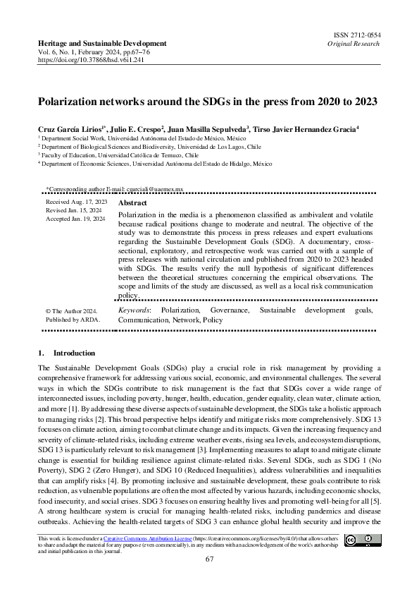 (PDF) Polarization networks around the SDGs in the press from 2020 to 2023 | Julio E . Crespo ...