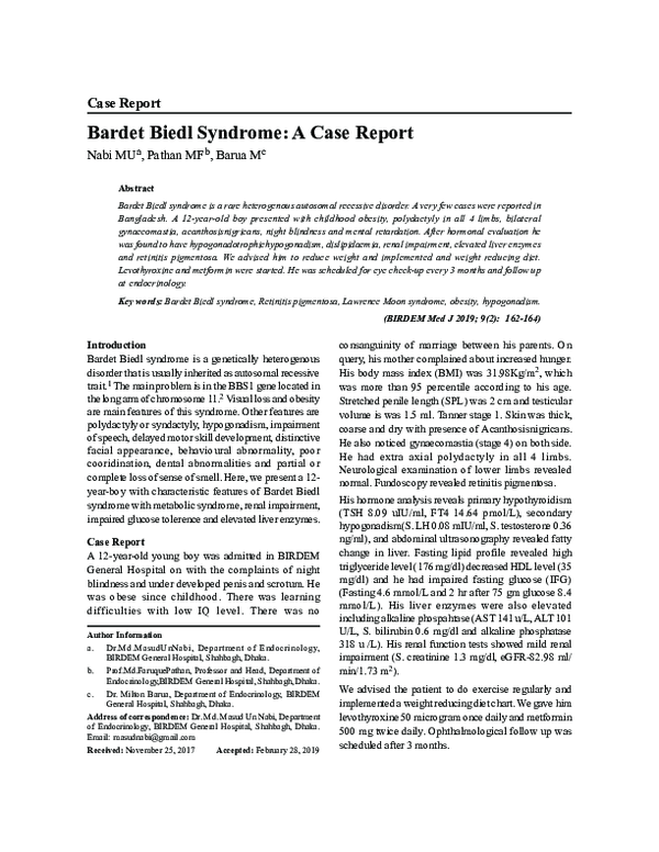 (PDF) Bardet Biedl Syndrome: A Case Report | masud nabi - Academia.edu