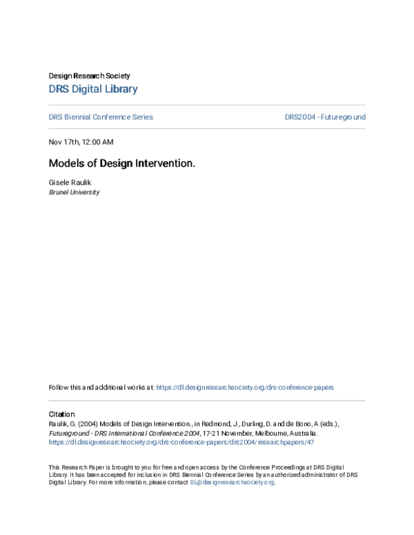 (PDF) Models of Design Intervention