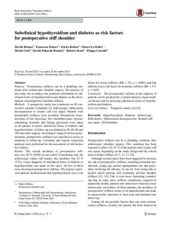 (PDF) Subclinical hypothyroidism and diabetes as risk factors for ...
