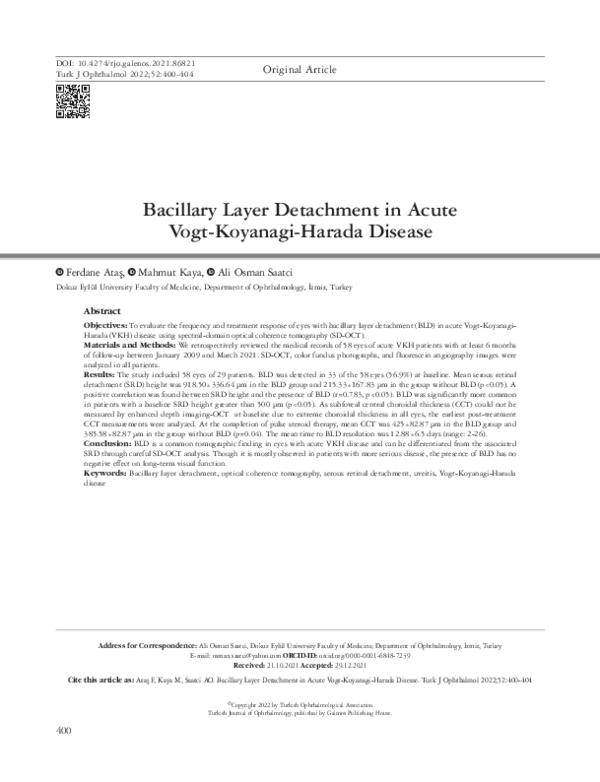 (PDF) Bacillary Layer Detachment in Acute Vogt-Koyanagi-Harada Disease