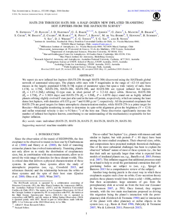 (PDF) HATS-25B Through HATS-30B: A Half–Dozen New Inflated Transiting ...