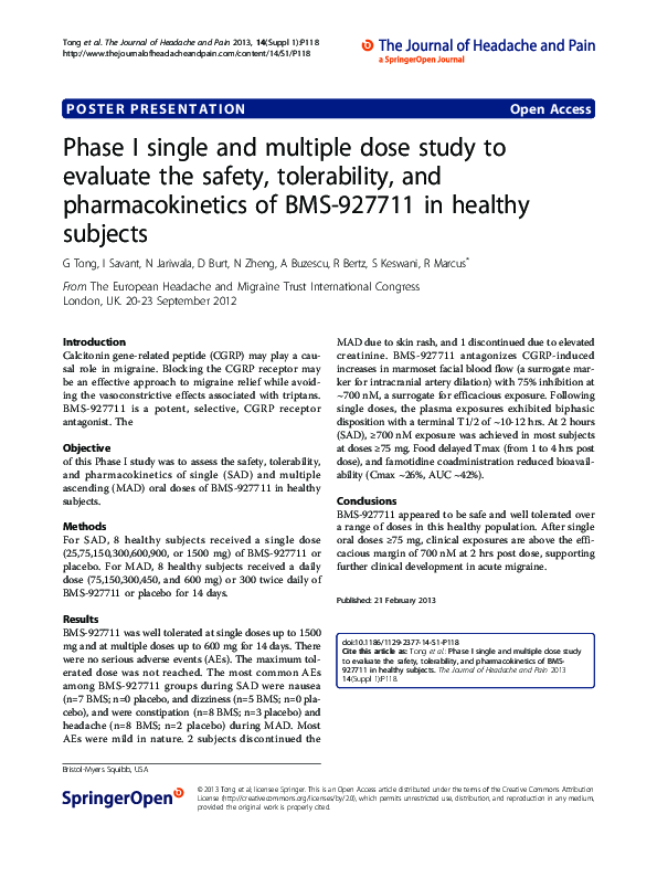(PDF) Phase I single and multiple dose study to evaluate the safety, tolerability, and ...