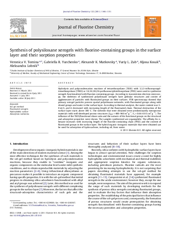(PDF) Synthesis of polysiloxane xerogels with fluorine-containing ...