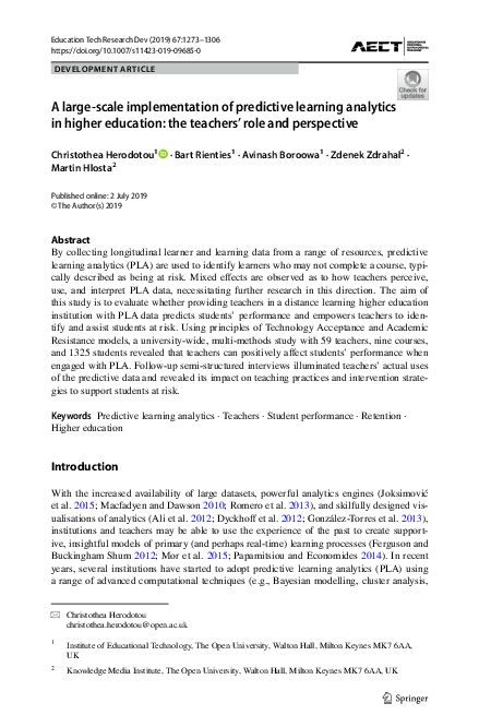 (PDF) Implementing predictive learning analytics on a large scale